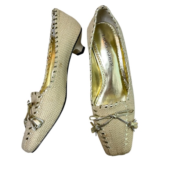 Laura Ashley | Shoes | Vintage Laura Ashley Kitten Heel Pumps Gold ...